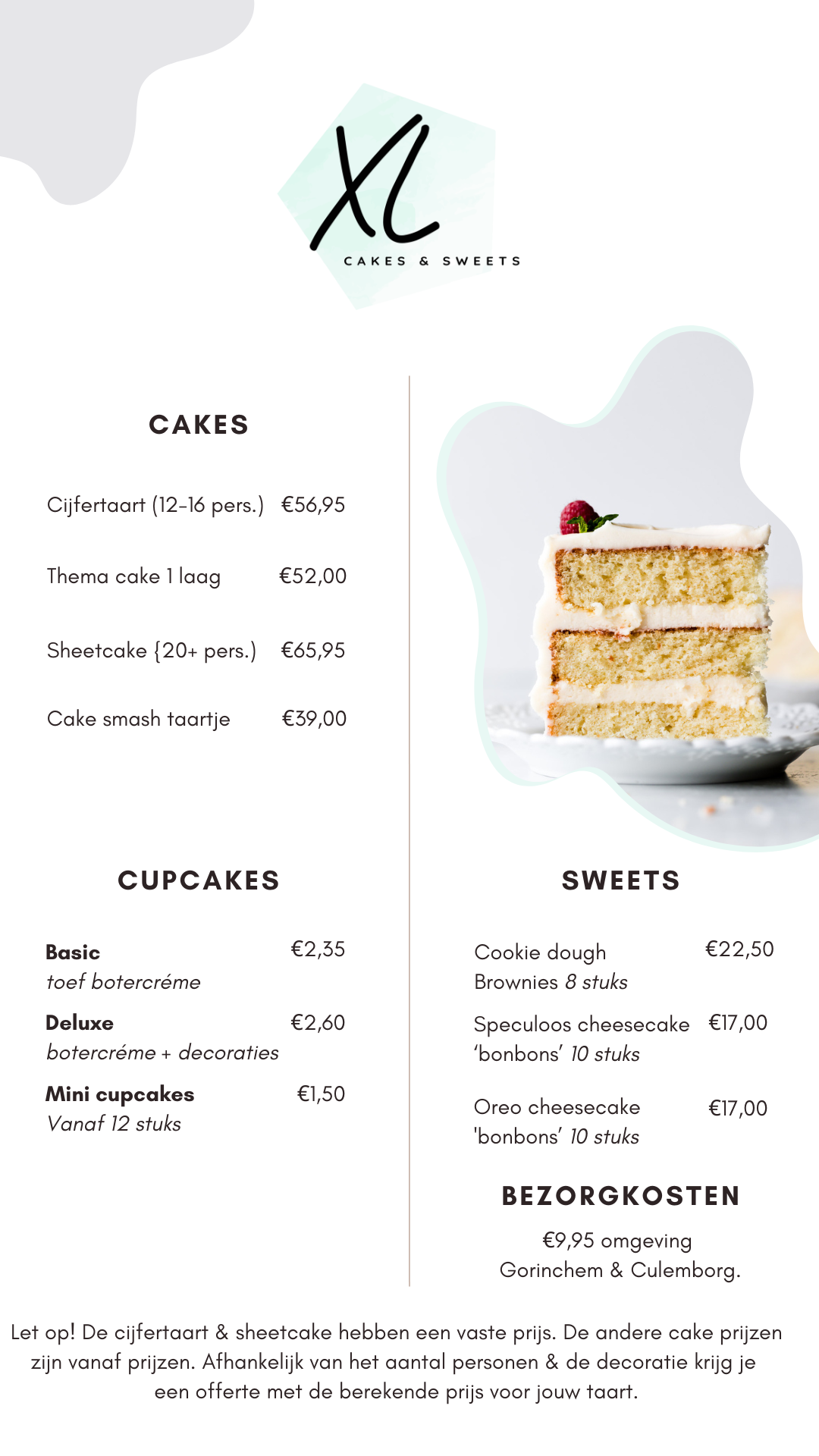 Prijslijst – XL Cakes & Sweets